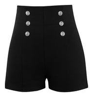 High Waisted Shorts with Anchor Buttons in Black | Double Trouble Apparel