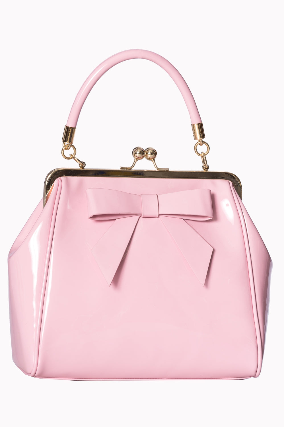 Pink Vintage Style Patent Bow Kisslock Handbag | Double Trouble Apparel